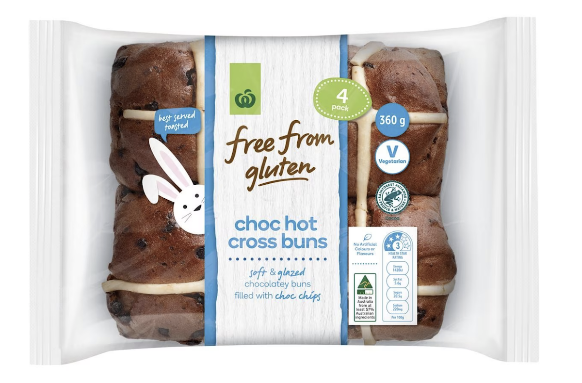 Woolworths Free From Gluten Chocolate Hot Cross Buns 4 Pack – Gluten ...
